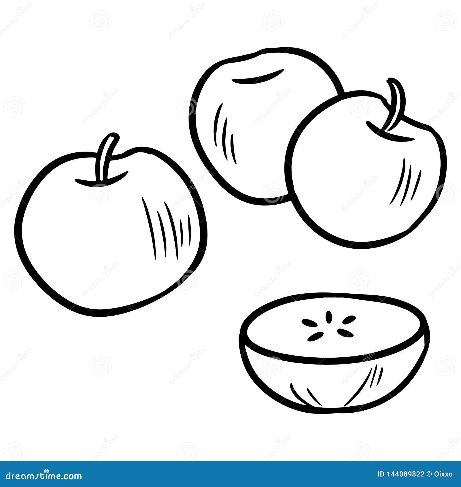 Black and White Apple Set Using Doodle Art or Hand Drawing Style Stock ...