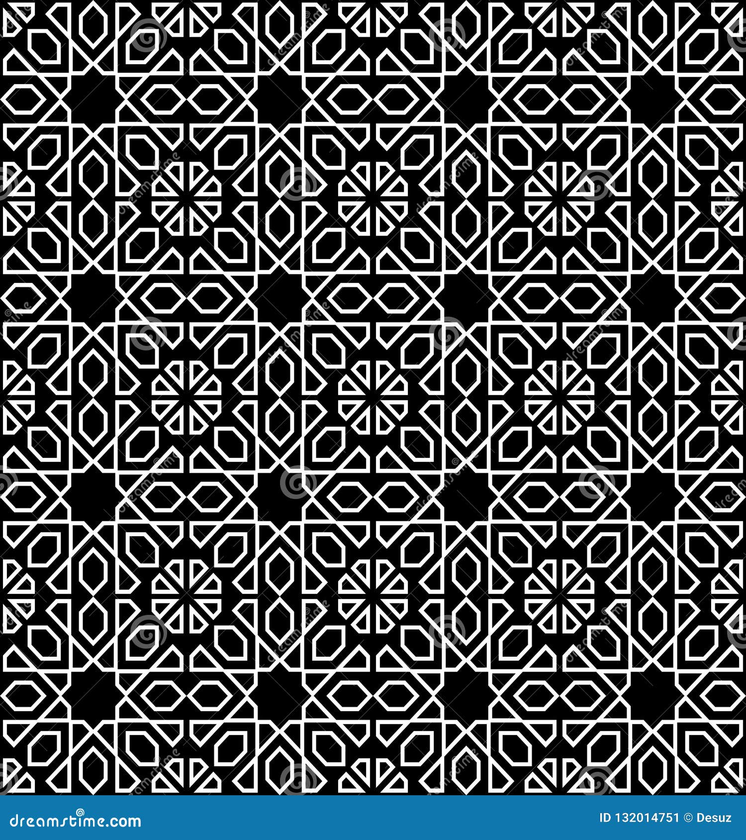 Black and White Arabic Geometric Seamless Pattern, Vector. Stock Vector ...