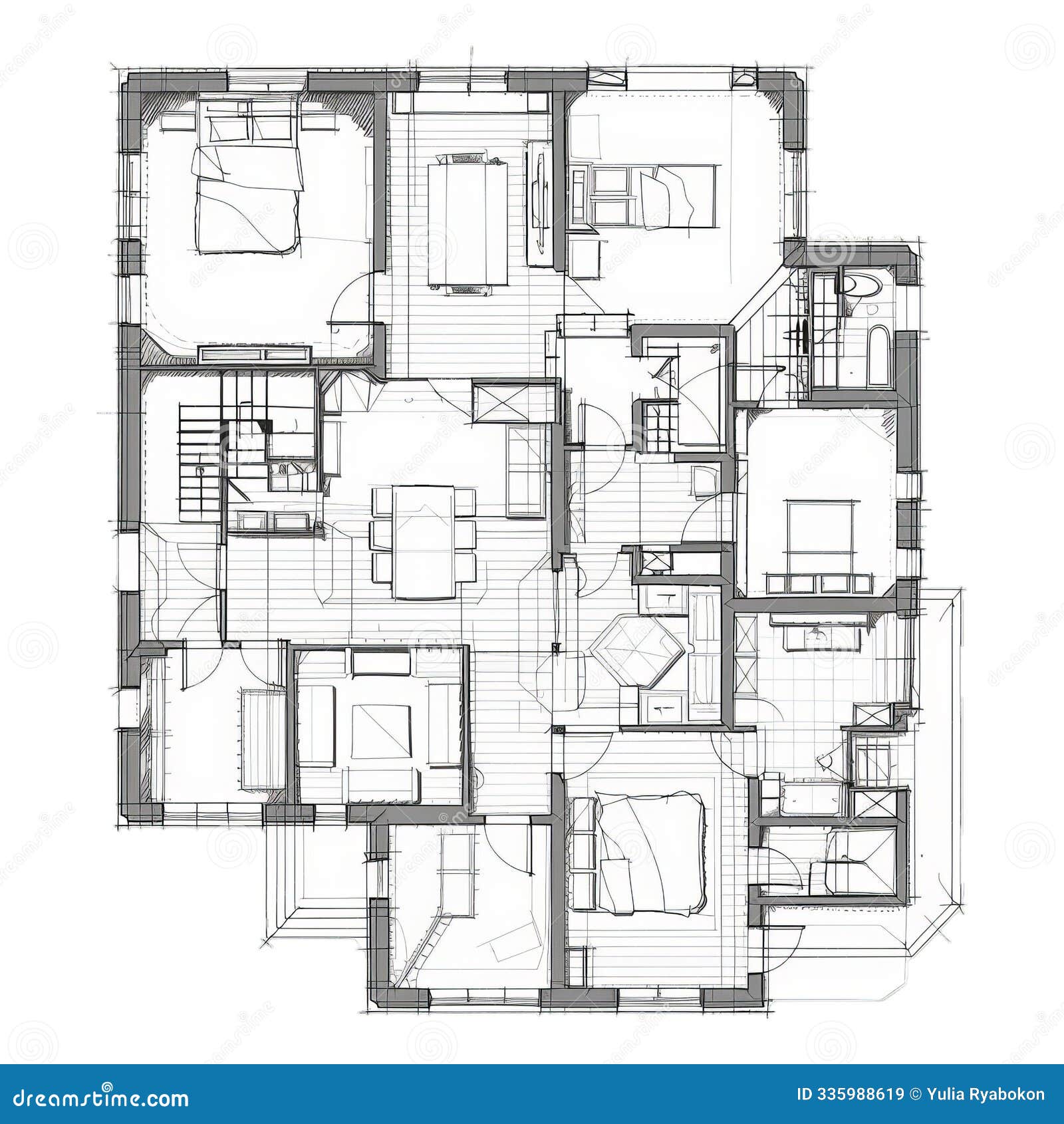 Architectural Drawing Representing Empty Apartment with Furniture Stock ...