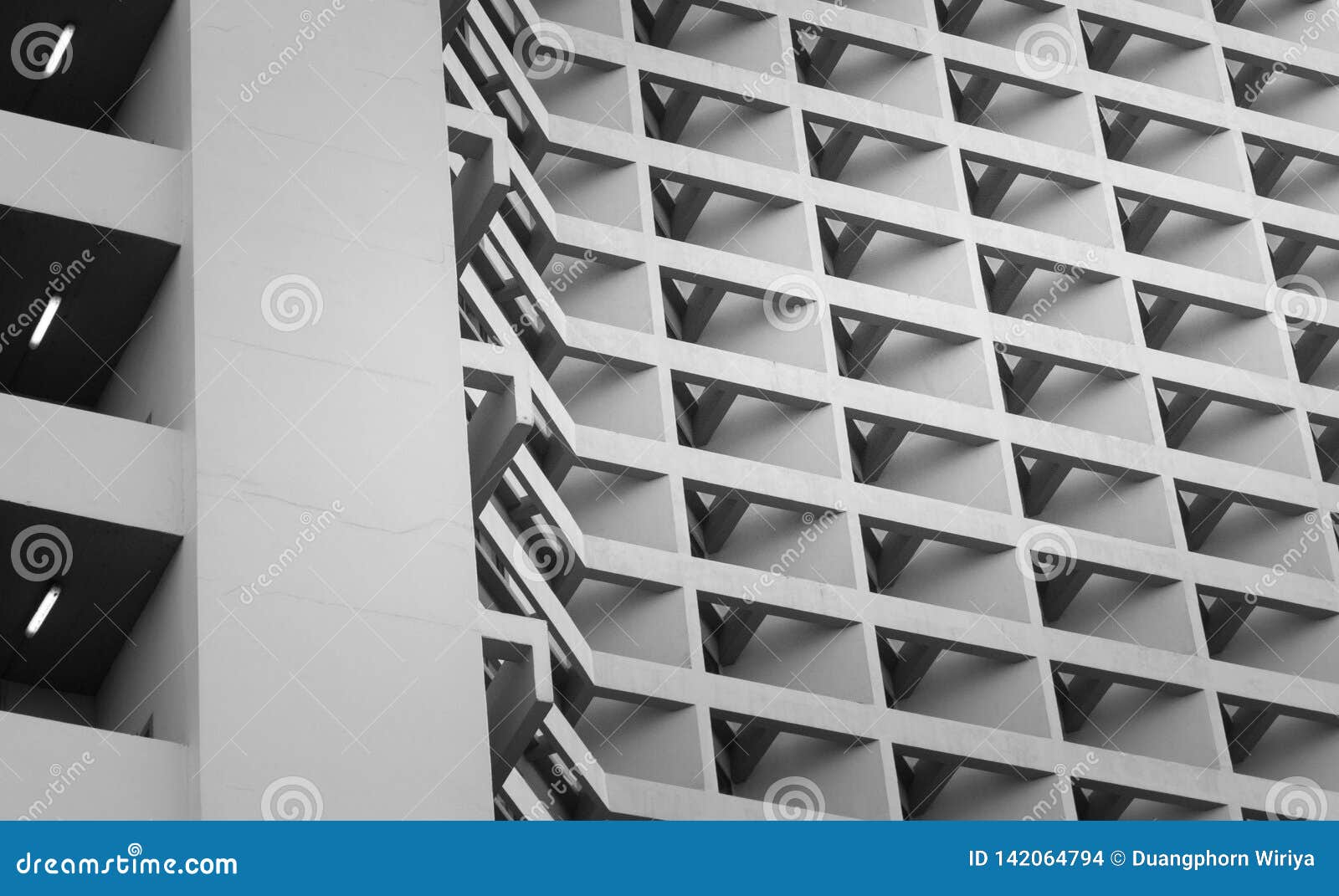 Black and White Architecture Building Line and Light of Square Block ...