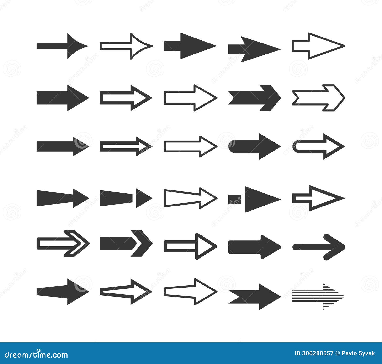 Black and White Arrow Signs Monochrome Set Features Clear, Bold Vector ...