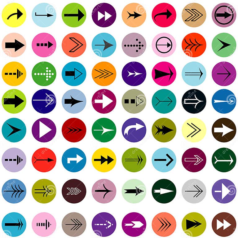 Black and White Arrows Set on Colored Circles Stock Vector ...