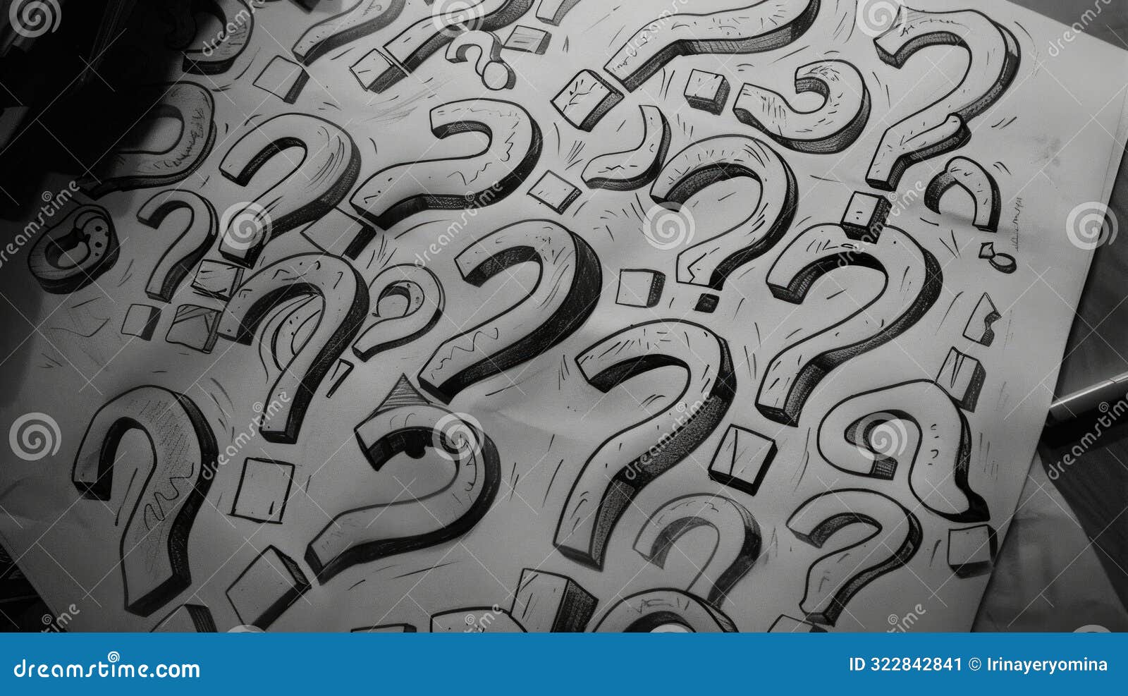 Monochrome Hand-Drawn Question Marks on Paper Stock Illustration ...