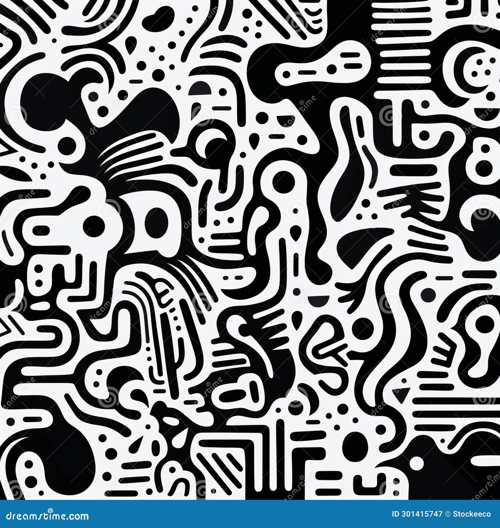 Abstract White and Black Doodle Pattern Inspired by Paula Scher Stock Illustration ...