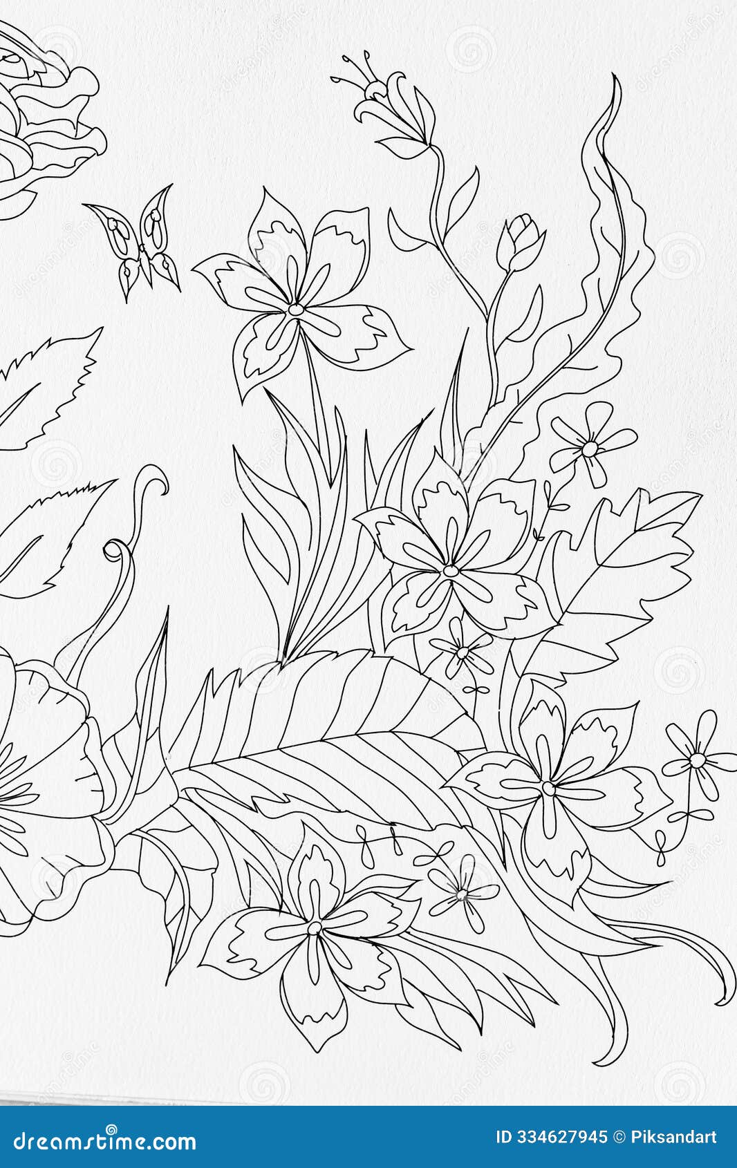 Black and White Background with Floral Landscape Pattern for Coloring ...