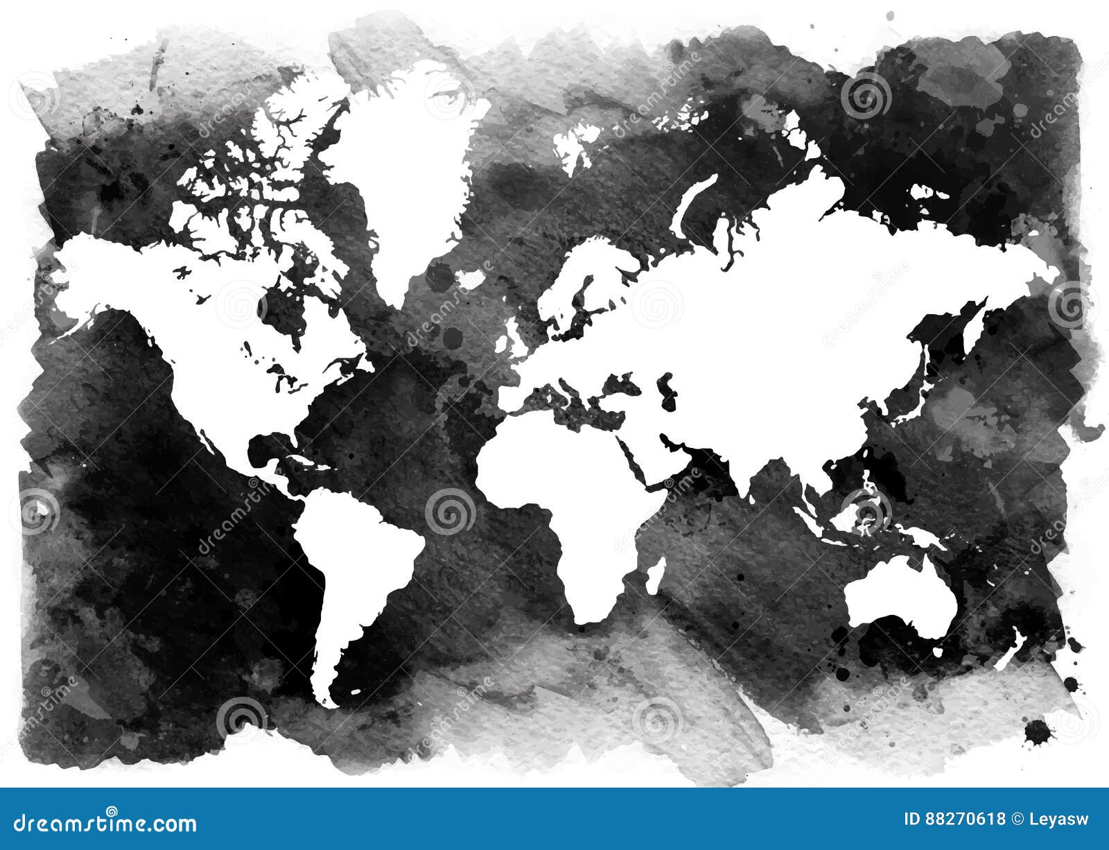 Black and White Background. Horizontal Vintage Map of the World. Stock ...