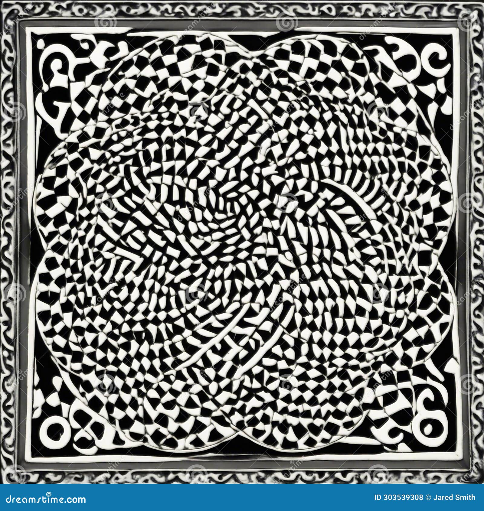 Black and White Background a Turkish Spiral Decorative Tile Plate ...