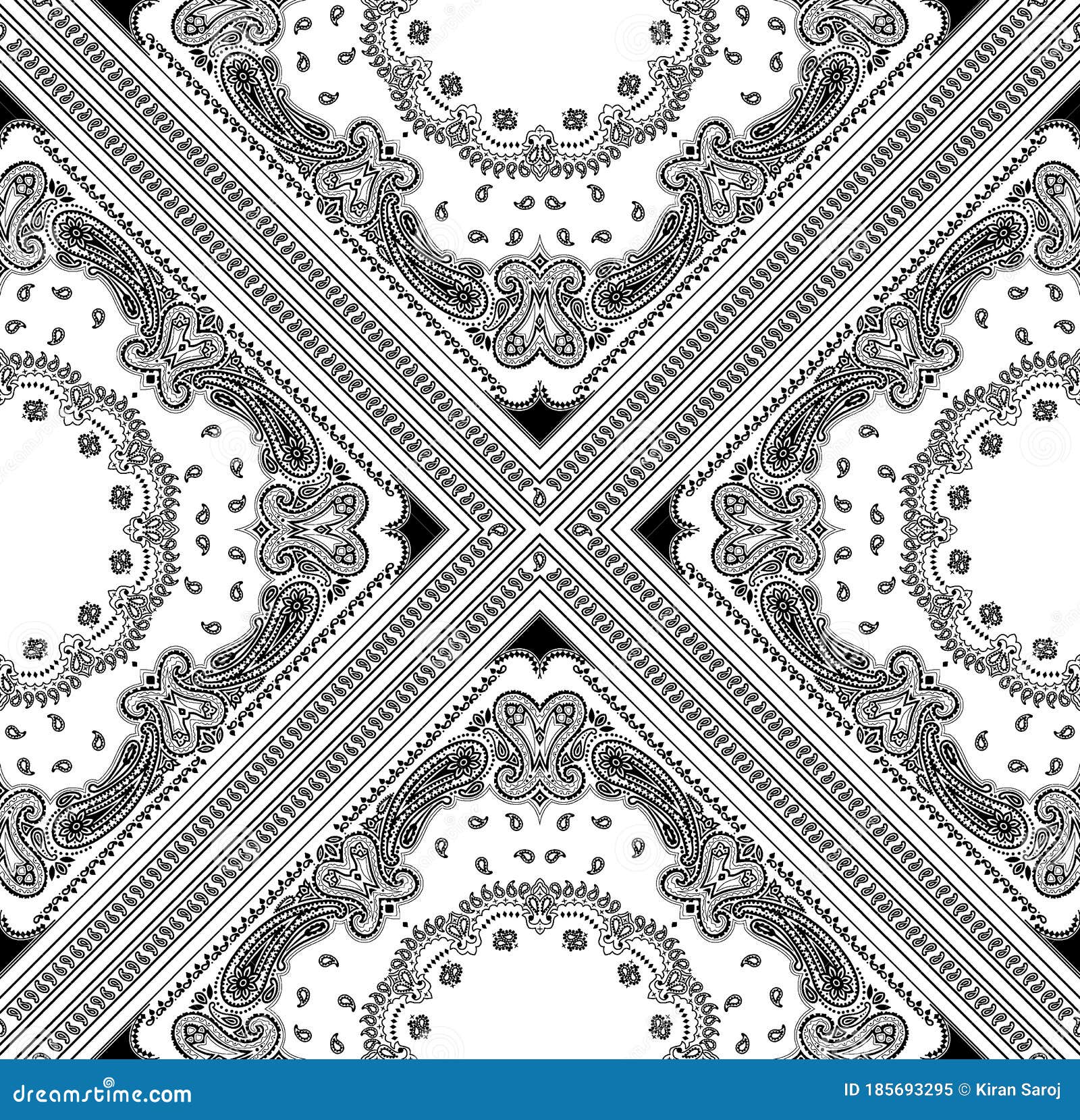 Black and White Bandana Design Stock Illustration - Illustration of ...