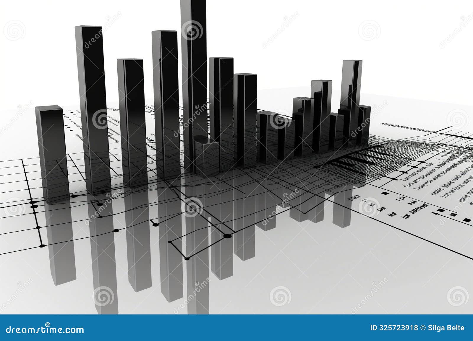 Black and White Bar Chart Reflecting with Grid Lines Showcasing ...