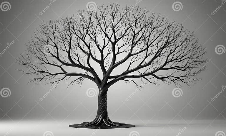 Black and White Bare Tree with Thick Trunk and Numerous Branches ...