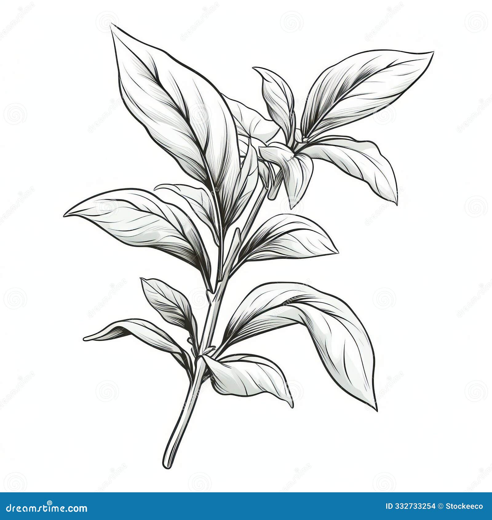Black and White Basil Leaf Vector Drawing Stock Illustration ...