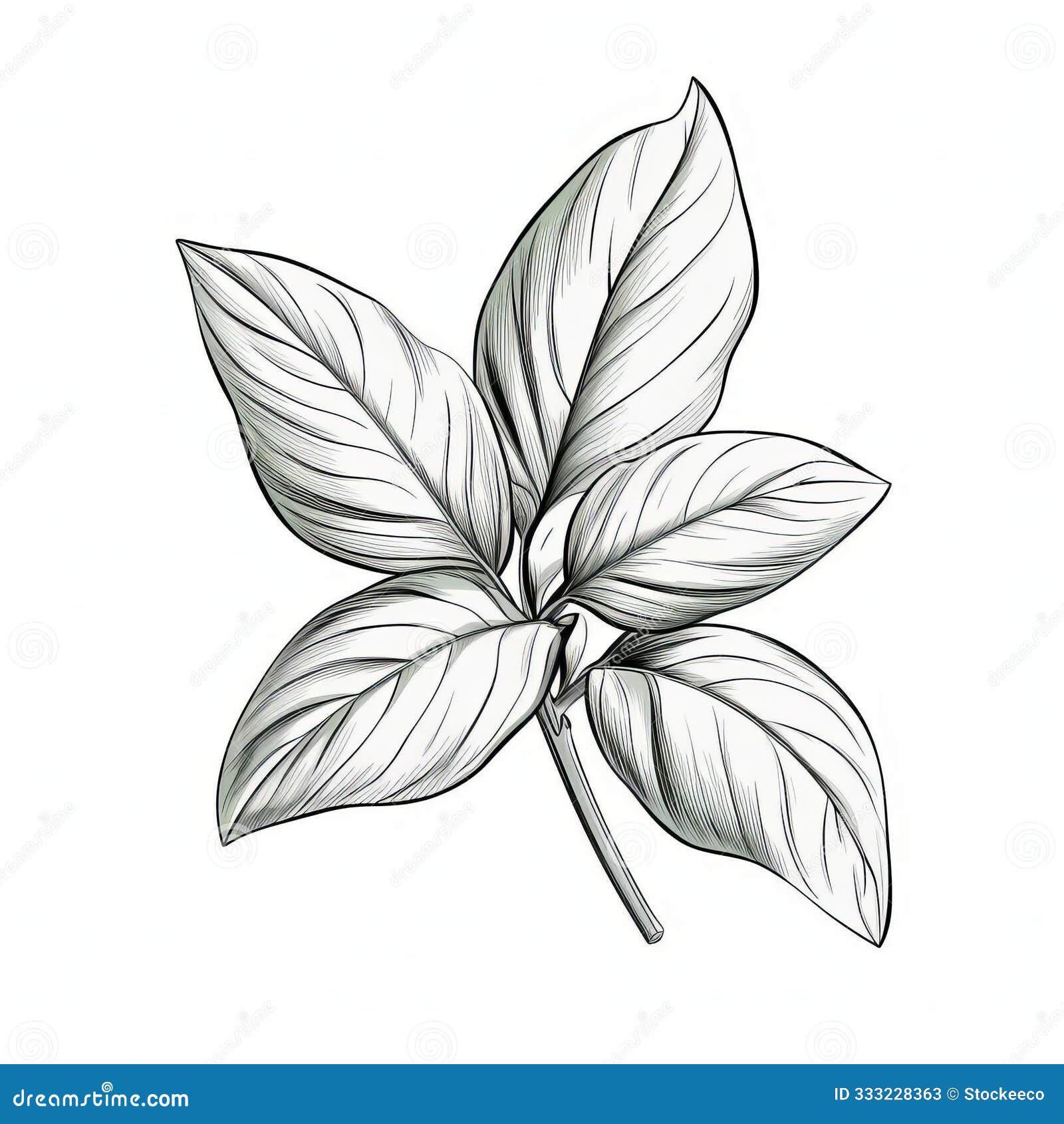 Black and White Basil Leaf Vector Drawing Stock Illustration ...