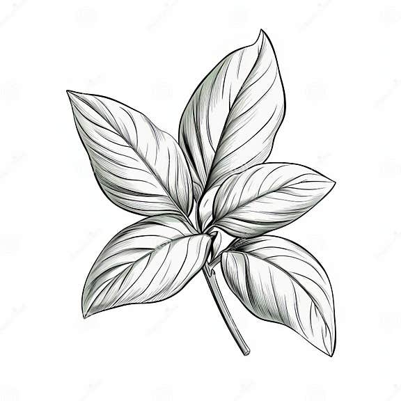 Black and White Basil Leaf Vector Drawing Stock Illustration ...