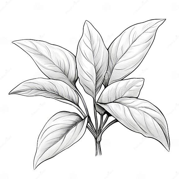 Black and White Basil Leaf Vector Drawing Stock Illustration ...