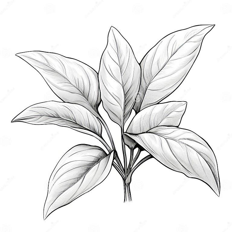 Black and White Basil Leaf Vector Drawing Stock Illustration ...