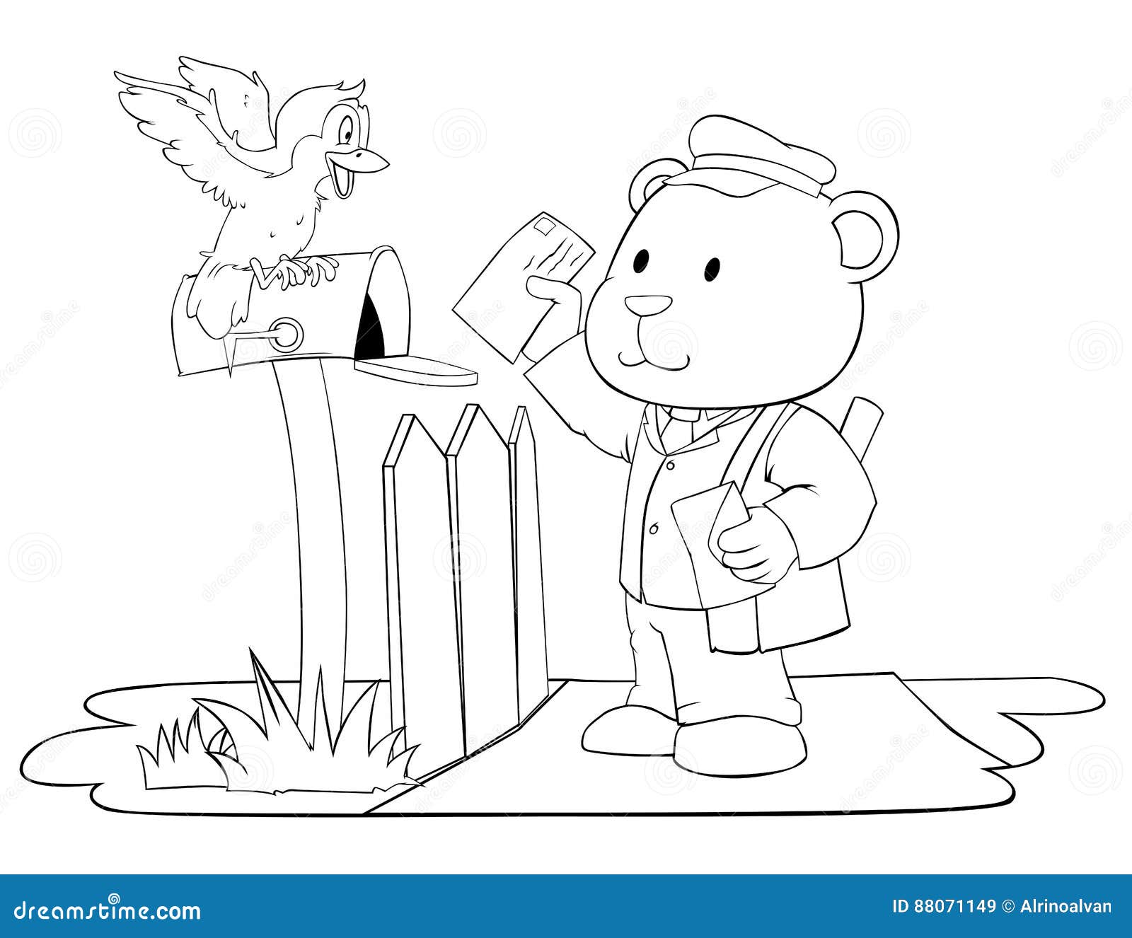 Black And White Bear Postman Putting Letter In To Mail Box Cartoon ...