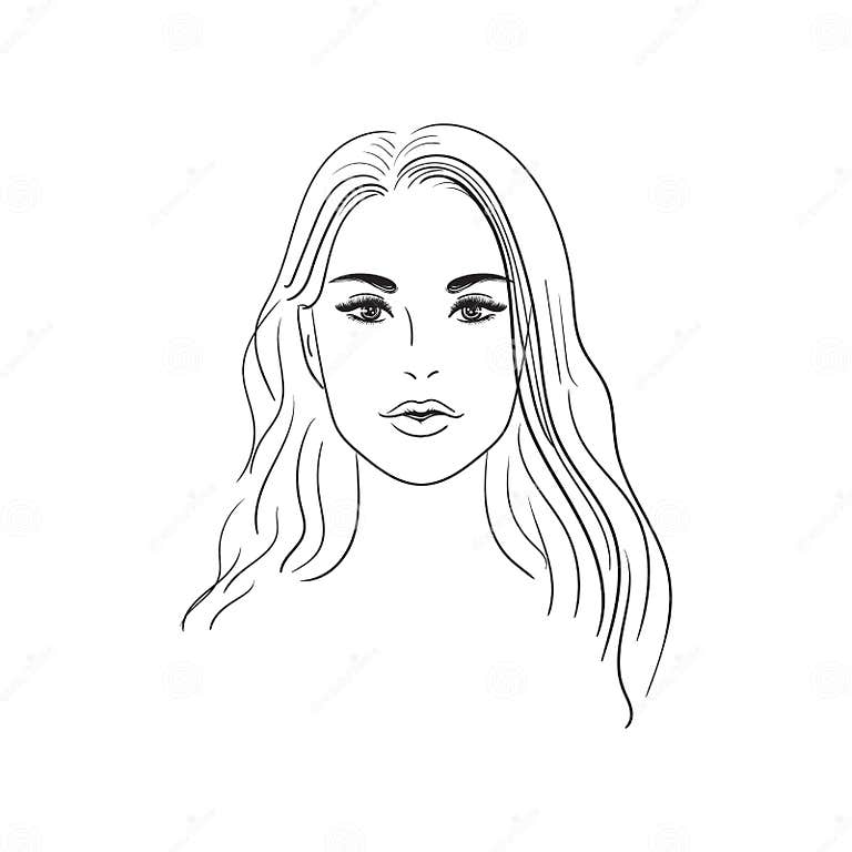 Black And White Beautiful Woman Linear Illustration Stock Vector