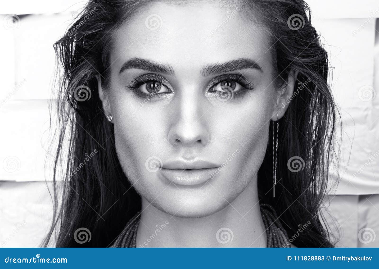 Black And White Beauty Closeup Portrait Of Beautiful Young Woman In