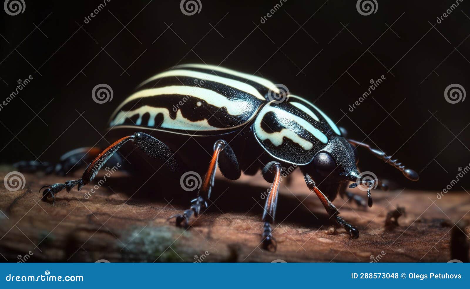 A Black and White Beetle Sitting on a Piece of Wood Stock Photo - Image ...