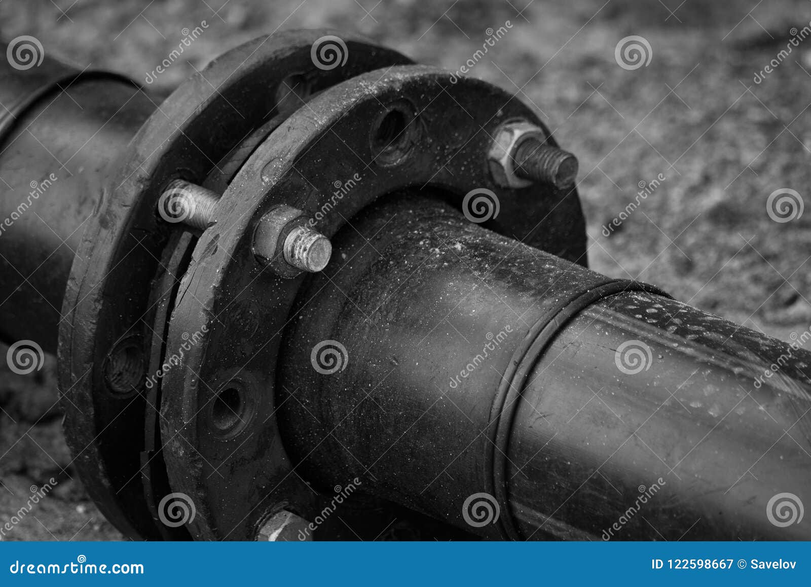 Black and White Bolted Connection of Pipes is Close Stock Image - Image ...