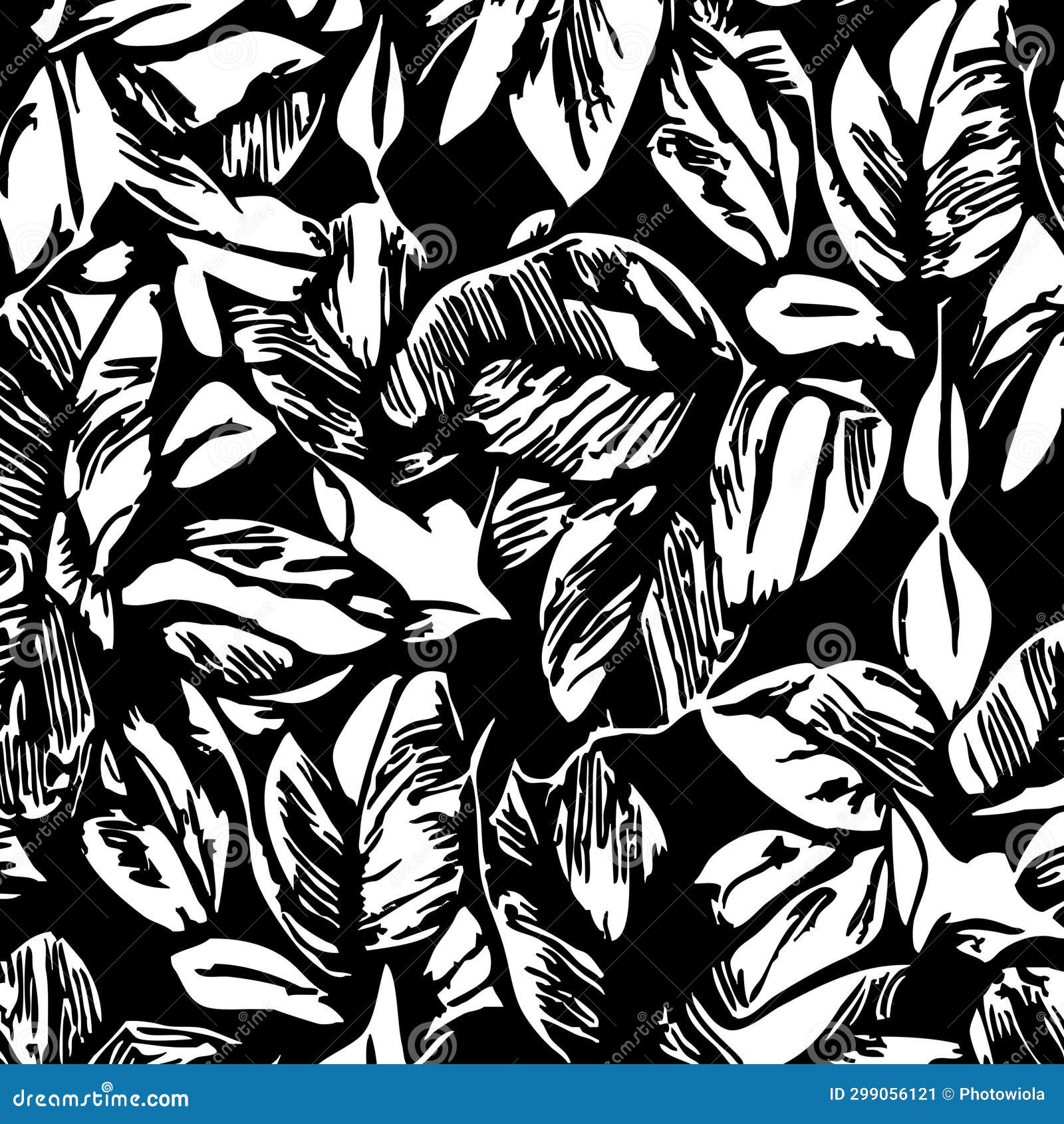 Black and White Botanical Pattern. for Use in Graphics, Materials. Abstract Plant Shapes Stock ...