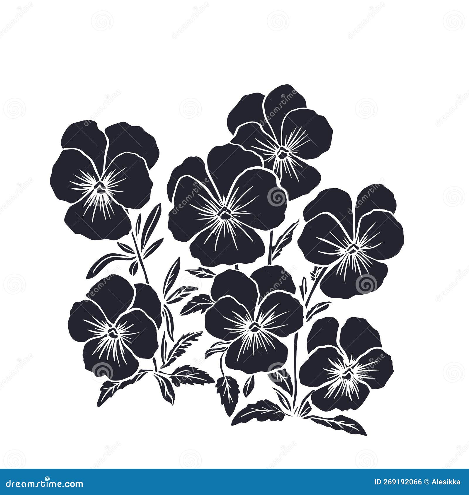 Black-and-white Bouquet of Violets with Leaves. Stock Vector ...