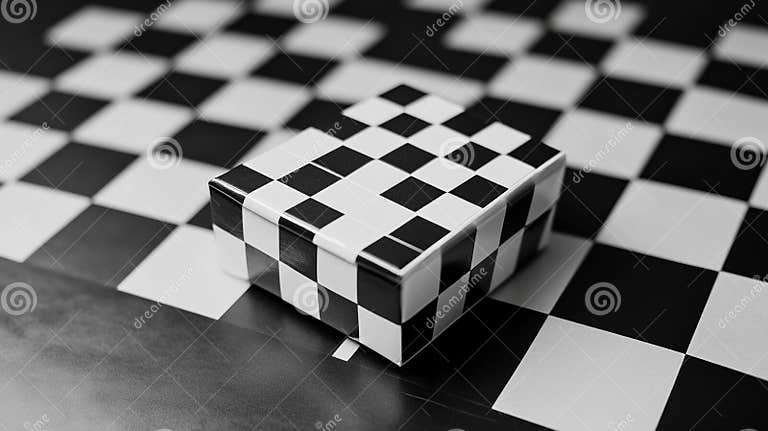 A Black and White Box with a Checkered Pattern Sits on a Checkered ...