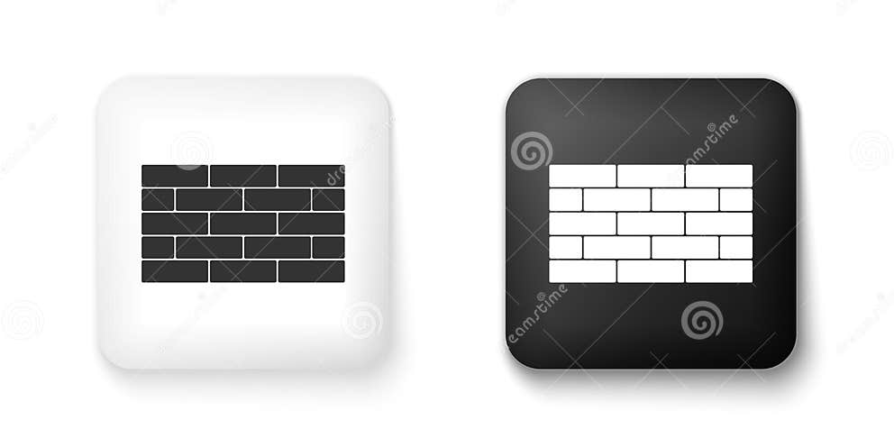 Black and White Bricks Icon Isolated on White Background. Square Button ...