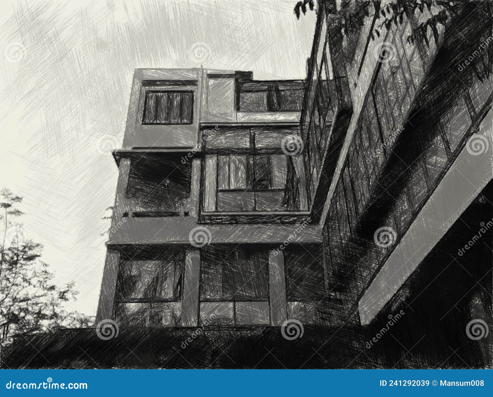 Black and White of Building Background Stock Image - Image of line ...