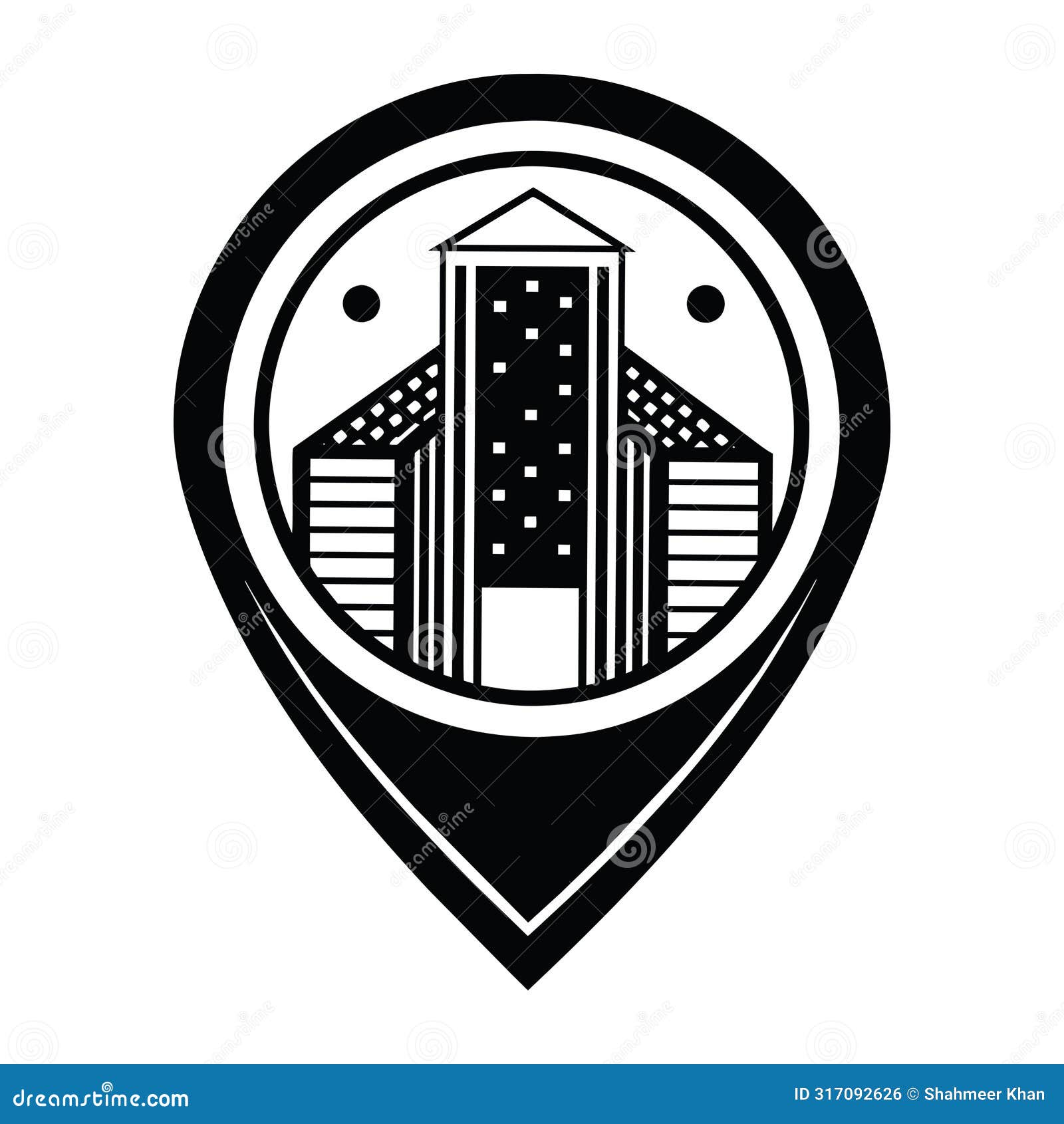 A Black and White Building Icon on a Pin, a Location Pin Icon ...