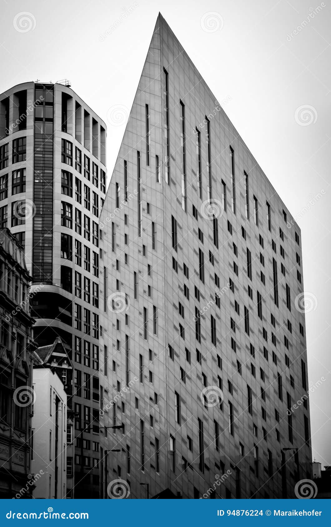 Black and White of Building with Sharp Angle Roof in London Stock Photo ...