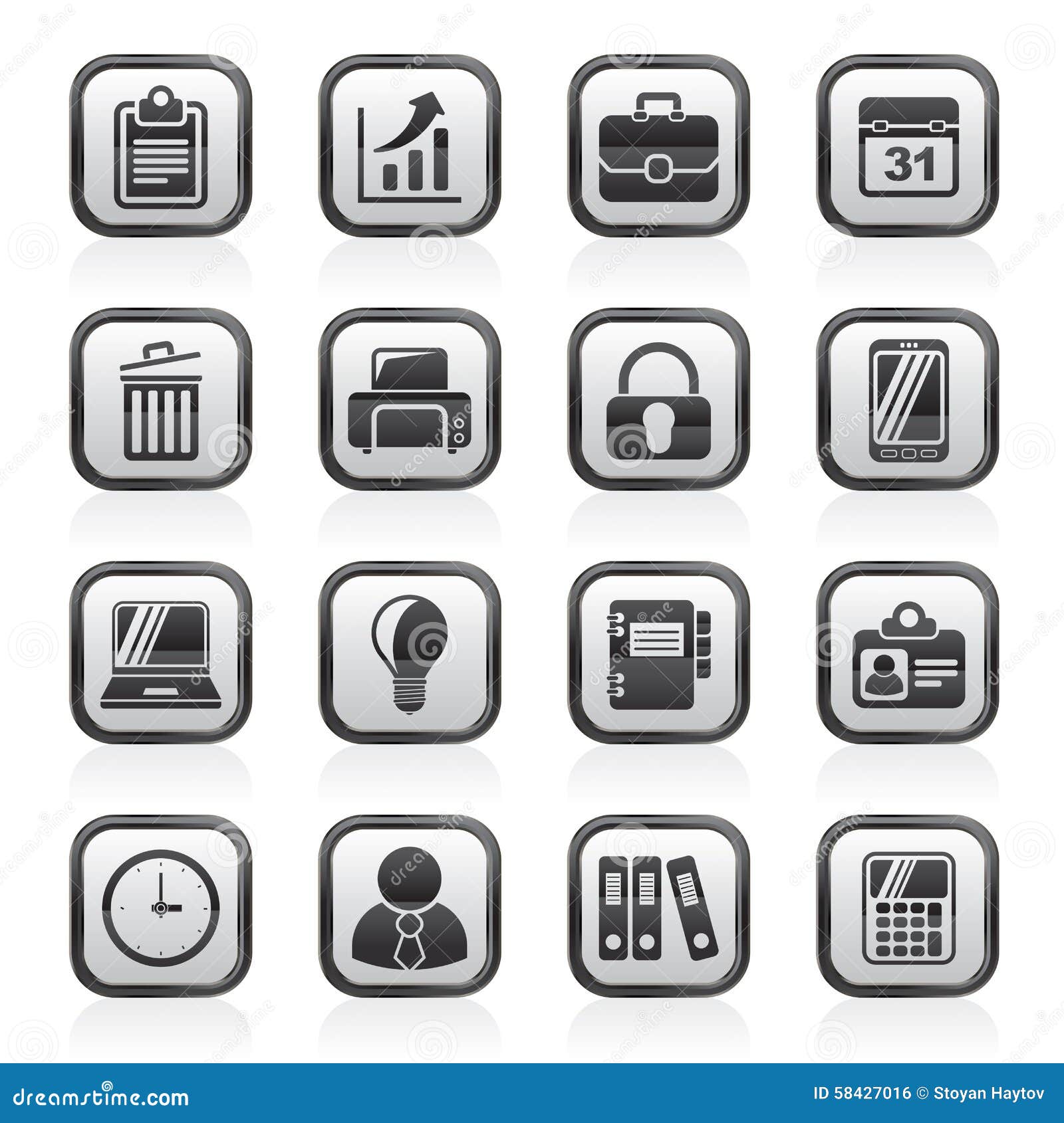 Black and White Business and Office Icons Stock Vector - Illustration ...