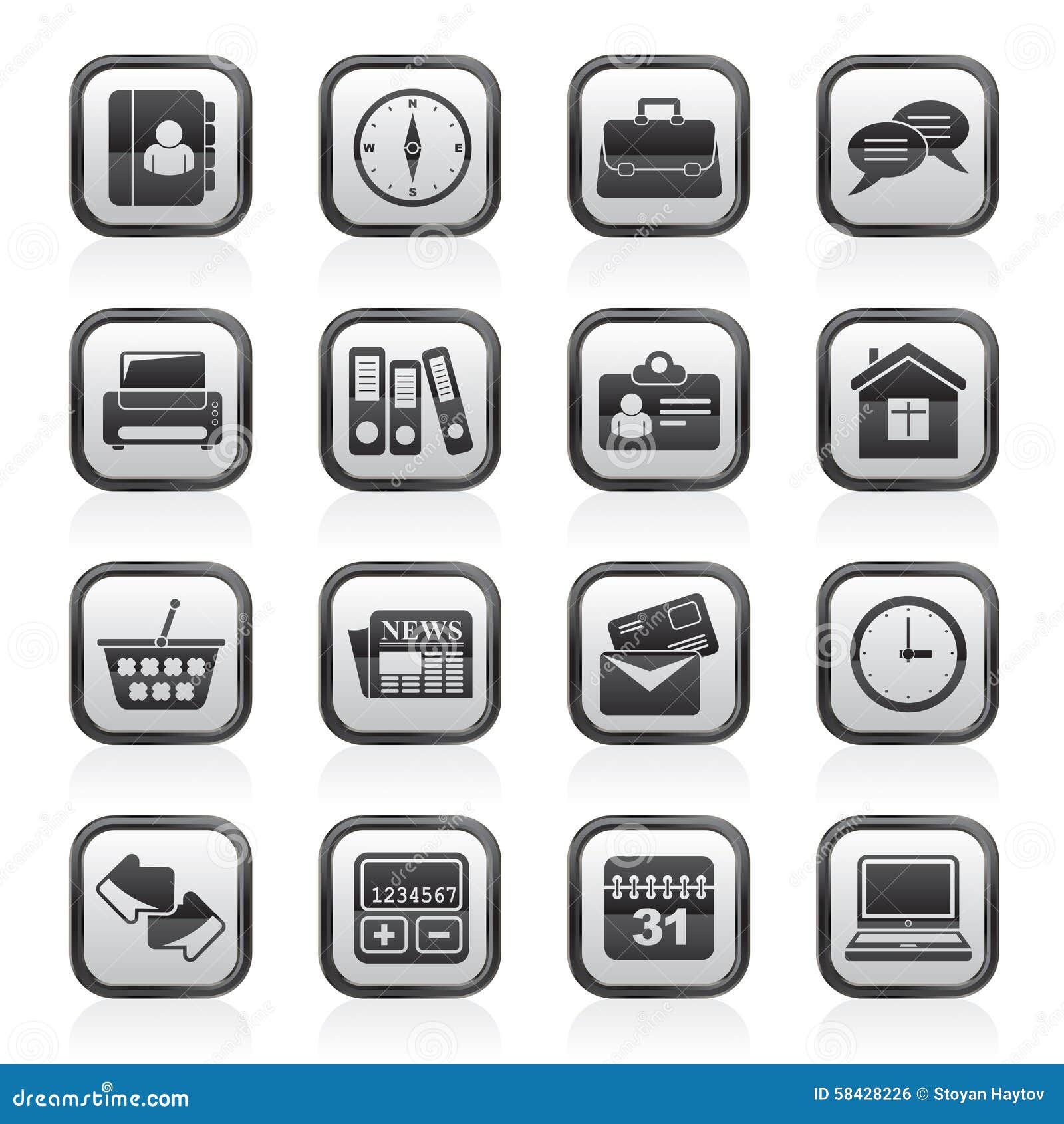 Black and White Business and Office Icons Stock Vector - Illustration ...