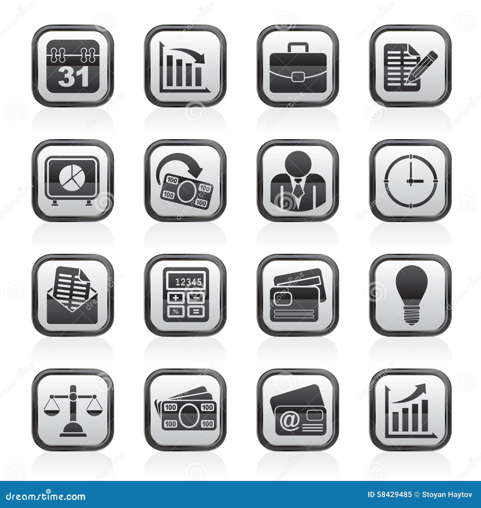 Black and White Business and Office Icons Stock Vector - Illustration ...