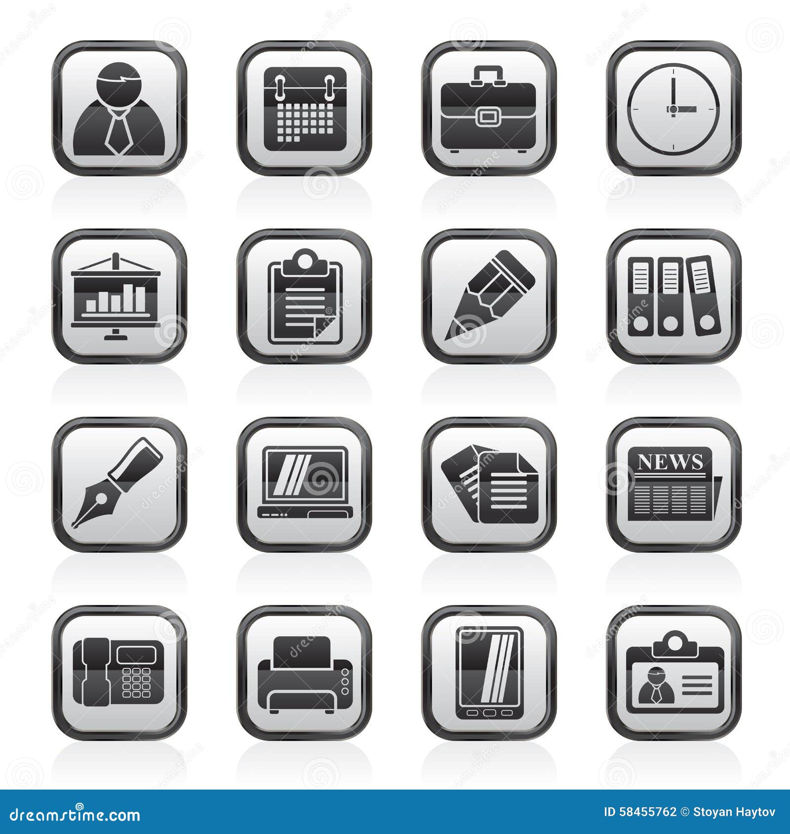 Black an White Business and Office Icons Stock Vector - Illustration of ...