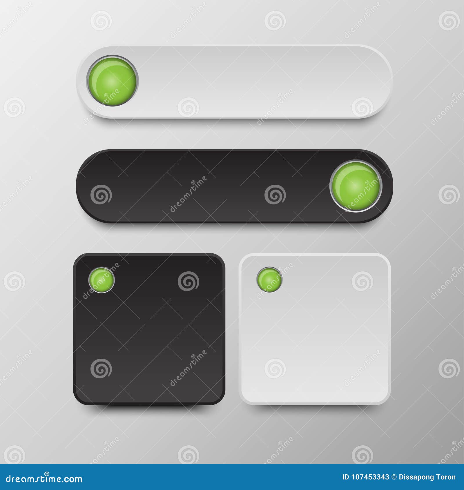 Black and White Button Set Round and Square Buttons Stock Illustration ...