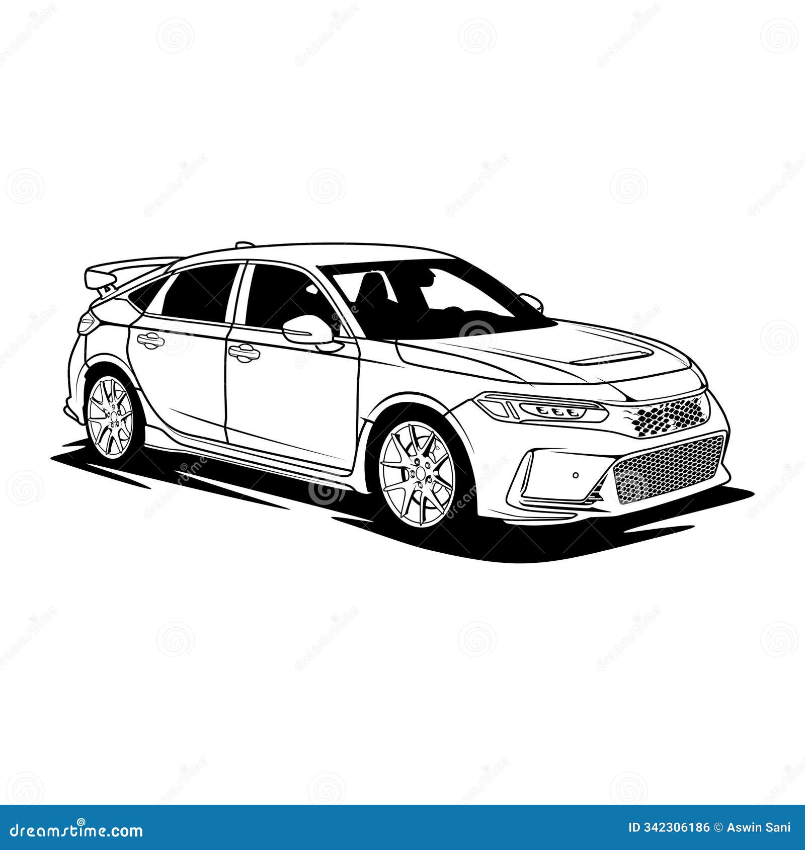 Black and White Car Civic Type R Stock Vector - Illustration of ...