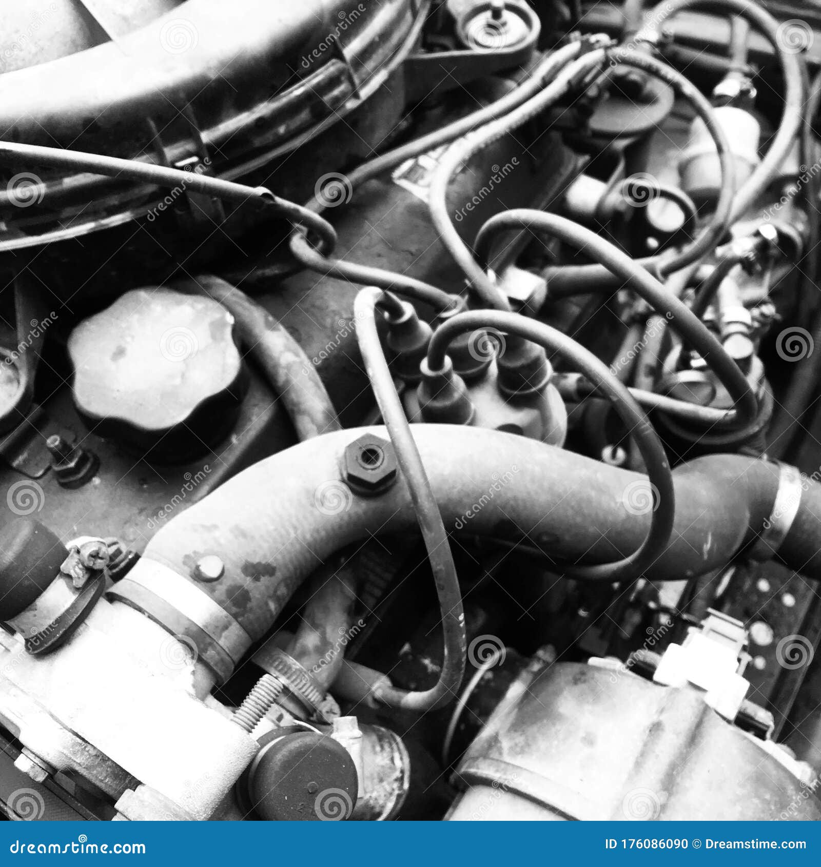 Black and white car engine stock photo. Image of closeup - 176086090