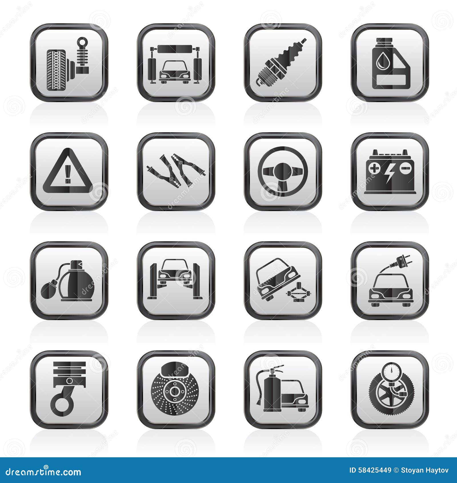 Black and White Car and Road Services Icons Stock Vector - Illustration ...
