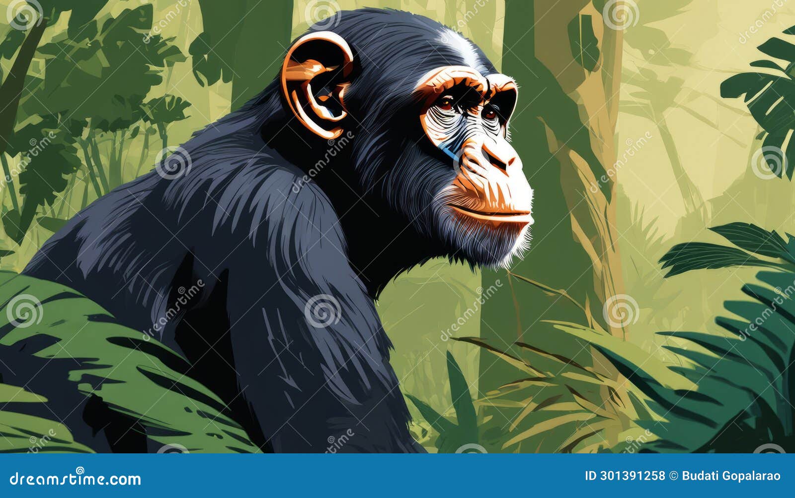 A Black and White Cartoon Chimp Stock Illustration - Illustration of ...
