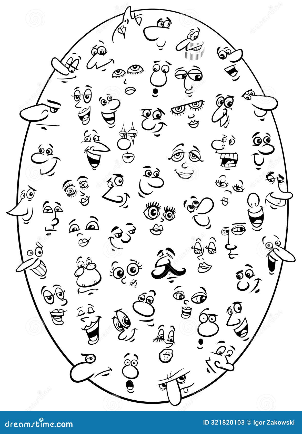 Black and White Cartoon Faces and Expressions Concept Design Stock ...