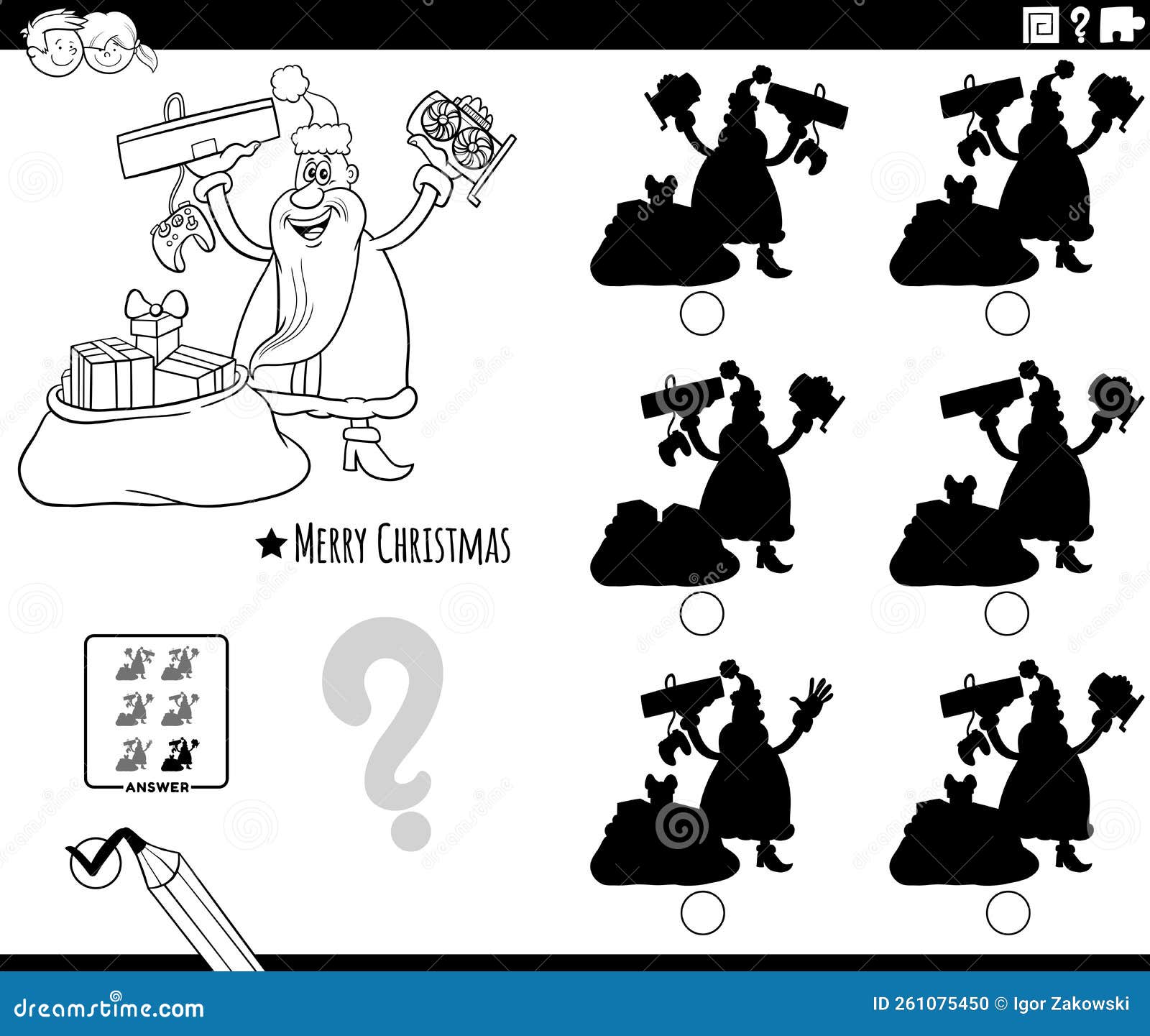 Educational Shadows Game with Santa Claus Coloring Page Stock Vector ... Educational Shadows Game with Santa Claus Coloring Page Stock Vector ...