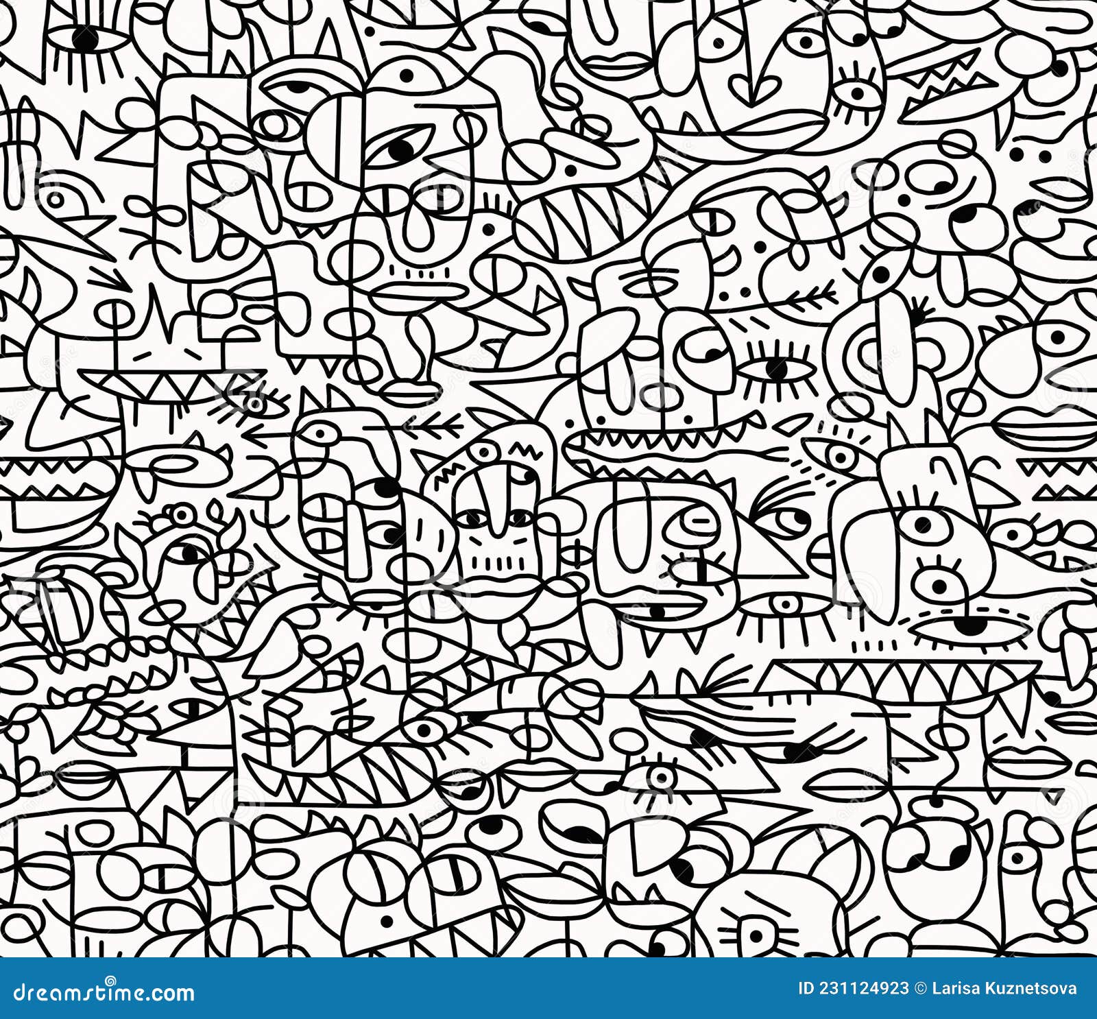 Black and White Cartoon Pattern on a White Background, Abstract Design ...