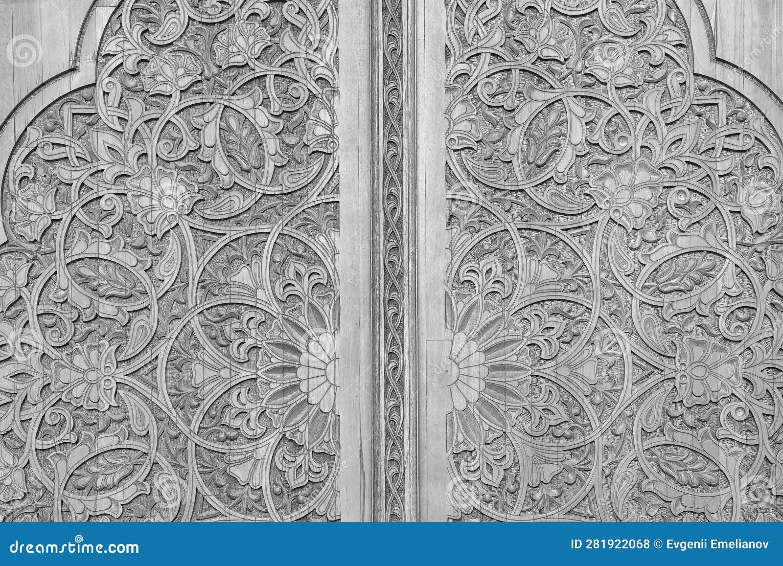 Black and White Carved Wooden Doors with Patterns and Mosaics. Stock ...