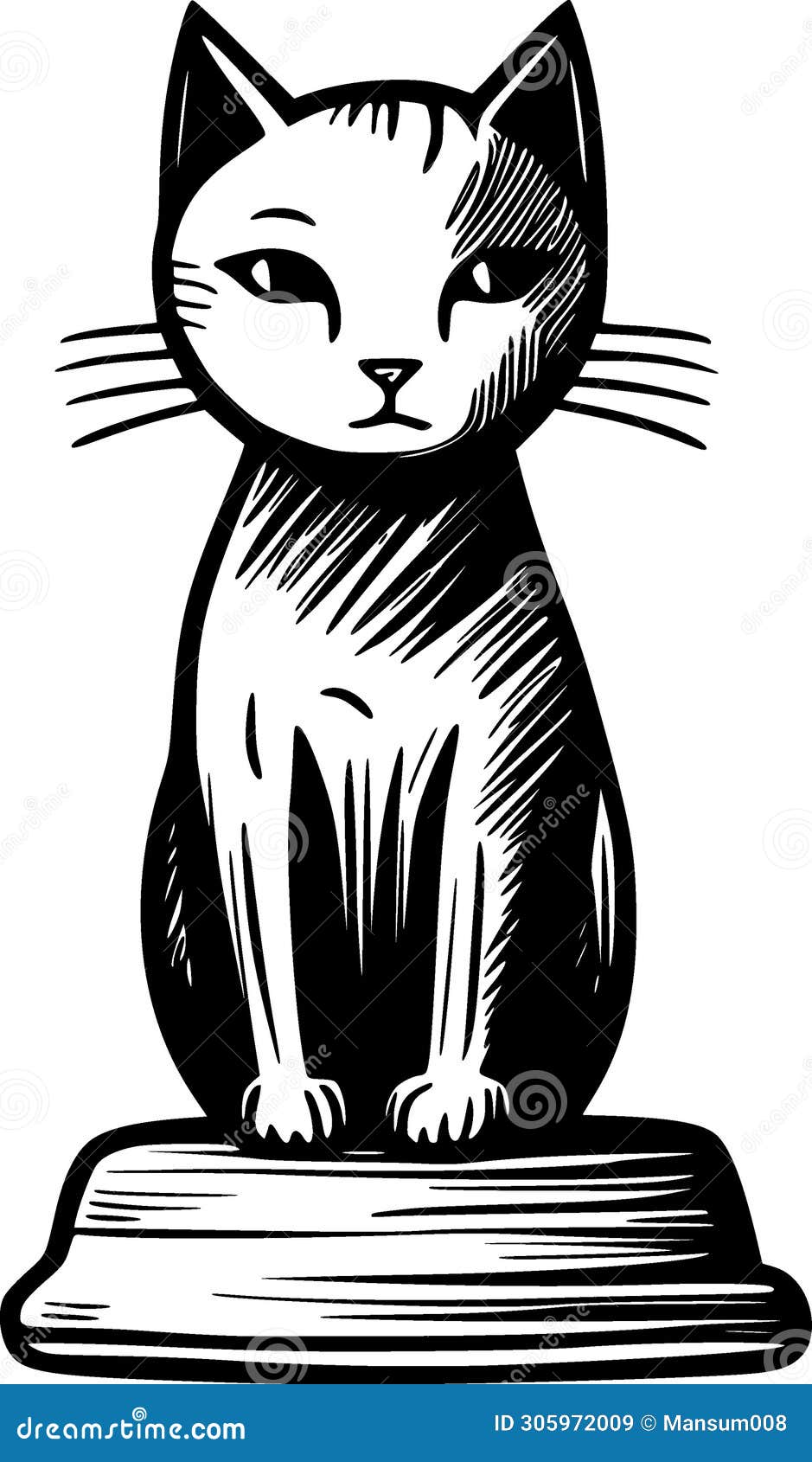 A Black and White Cat Cartoon Stock Illustration - Illustration of head ...