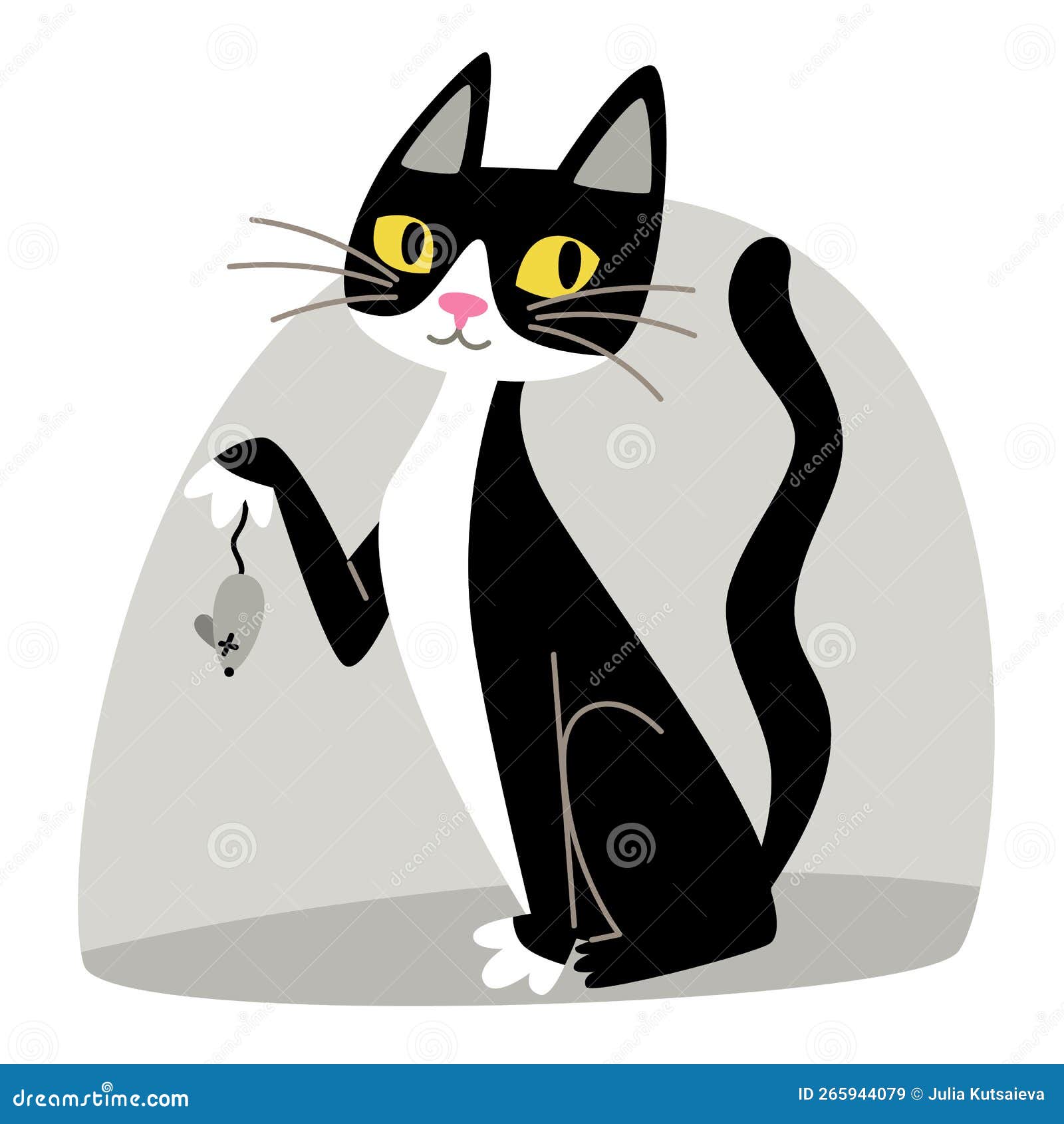 Black and White Cat Caught a Mouse, Flat Style Illustration Stock ... Black and White Cat Caught a Mouse, Flat Style Illustration Stock ...