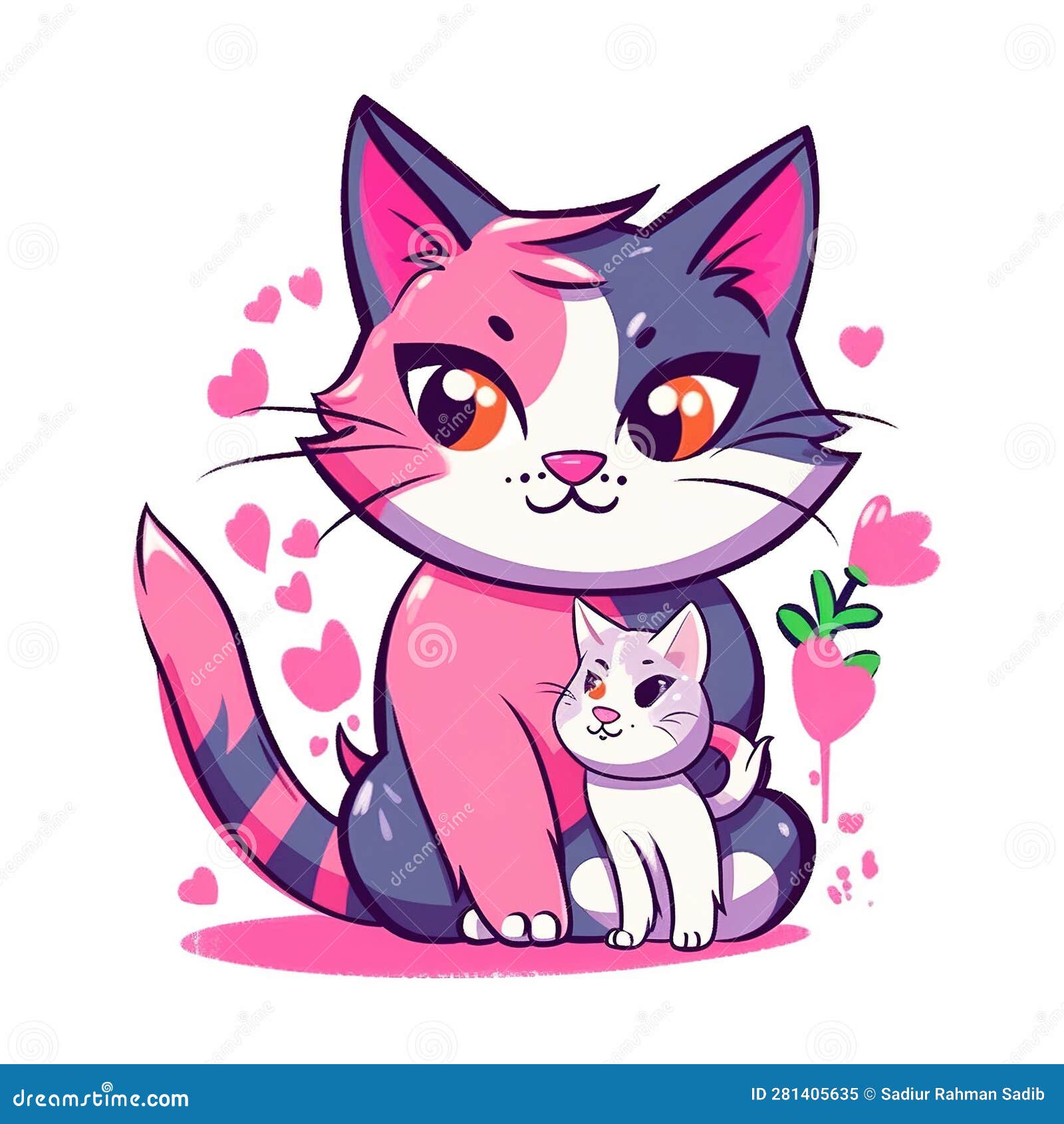 Black and White Cat Illustration. Hand Drawn Ally Mom Cat Stock ...