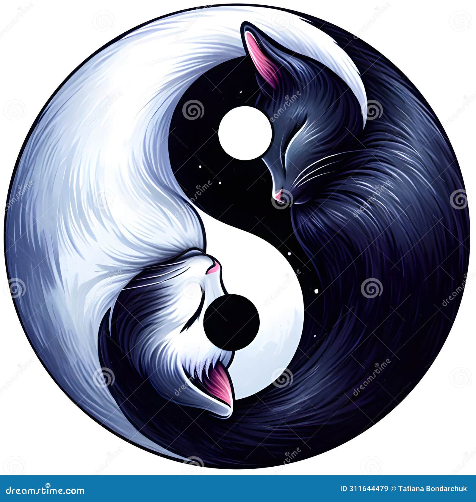 Black and White Cats Yin Yang Fantasy Stock Illustration - Illustration ...