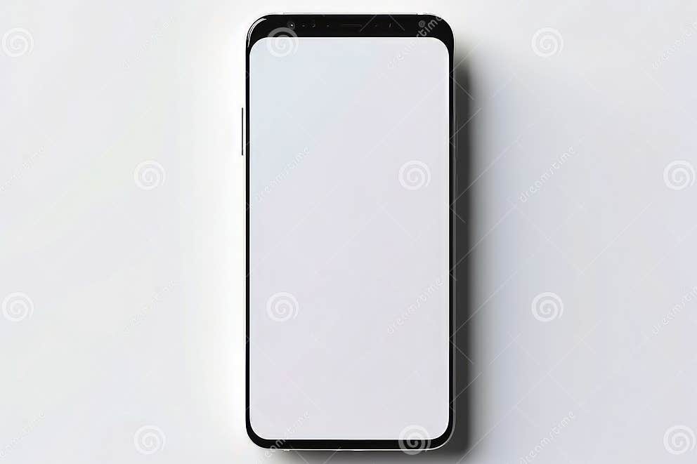 Black and White Cell Phone with Blank Screen on White Surface ...