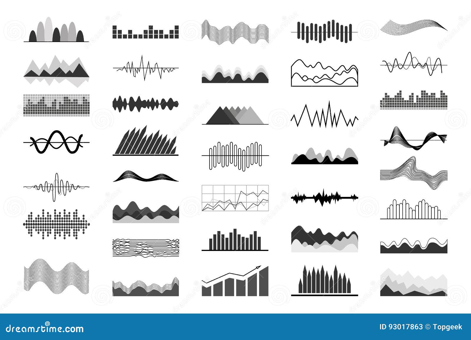 Black and White Charts and Sound Waves Indicators Stock Vector ...